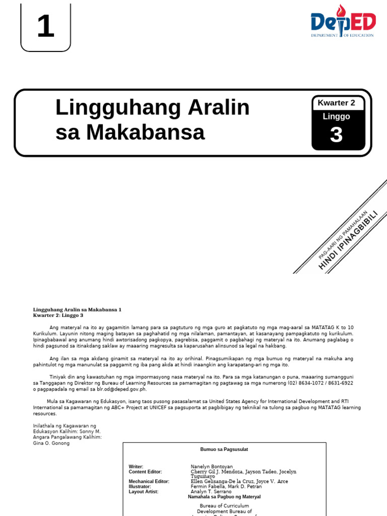 LE - Makabansa 1 - Q2 - W3 - Version 1 Layout Edited | PDF