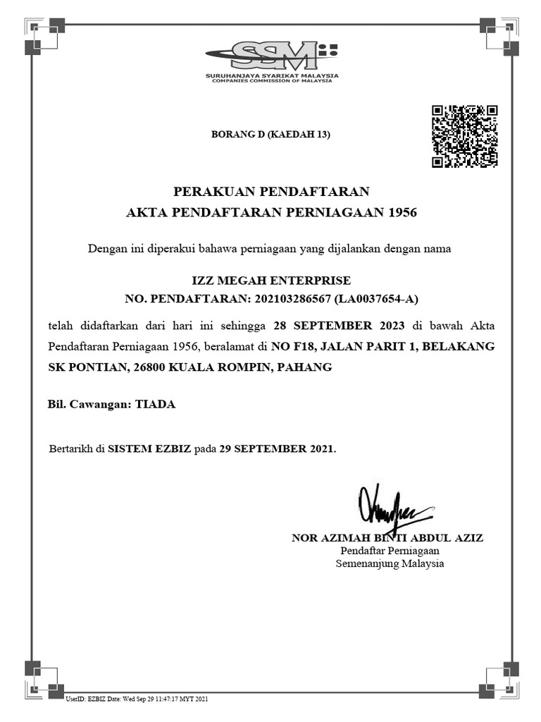 SSM Izz Megah Enterprise | PDF