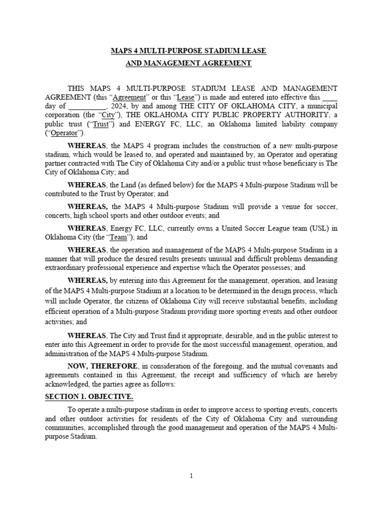 MAPS 4 Multipurpose Stadium Lease and Management Agreement | PDF ...