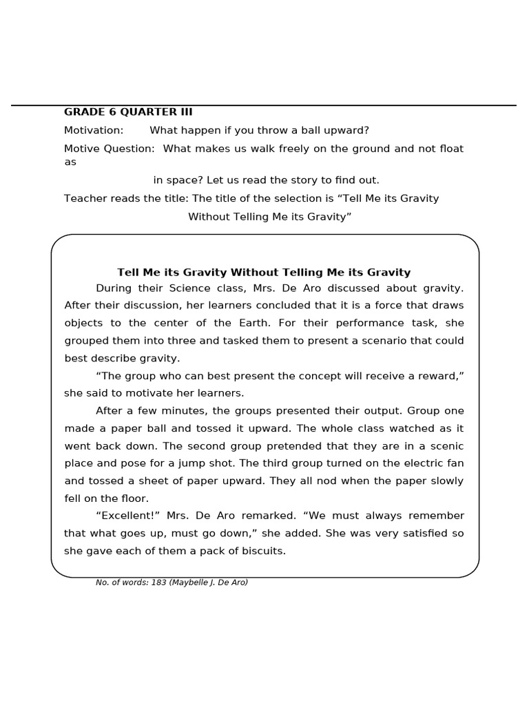 RAT Grade 6 QUARTER III - v2 | PDF | Learning | Gravity