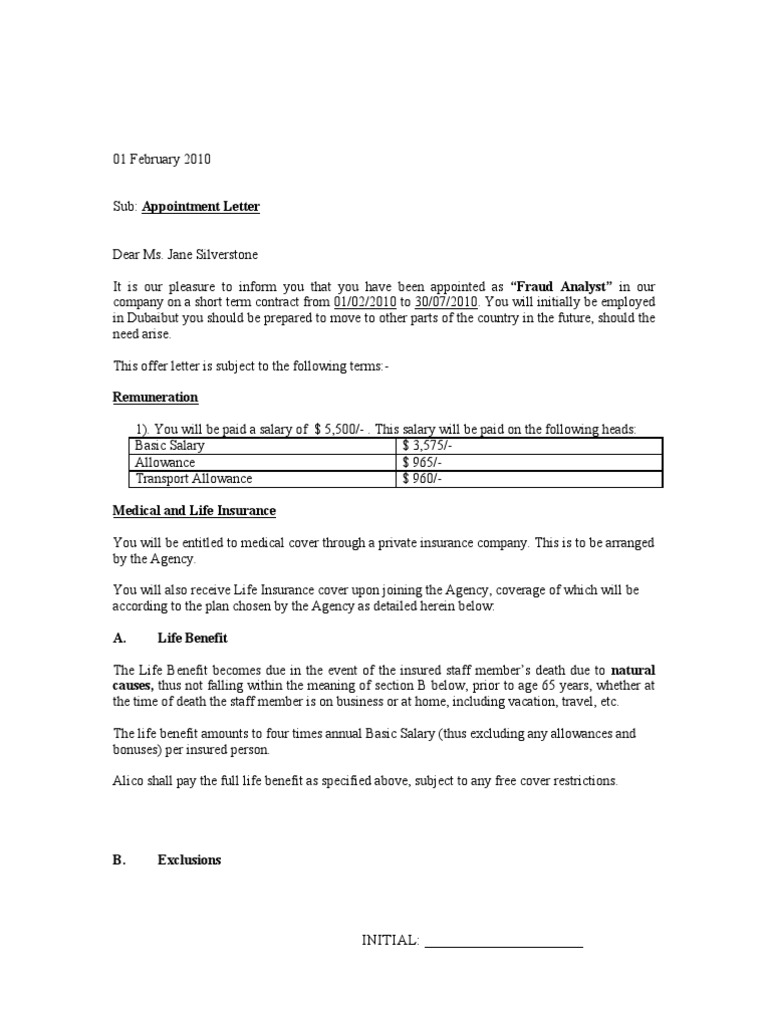 Offer Letter | Insurance | Employee Benefits