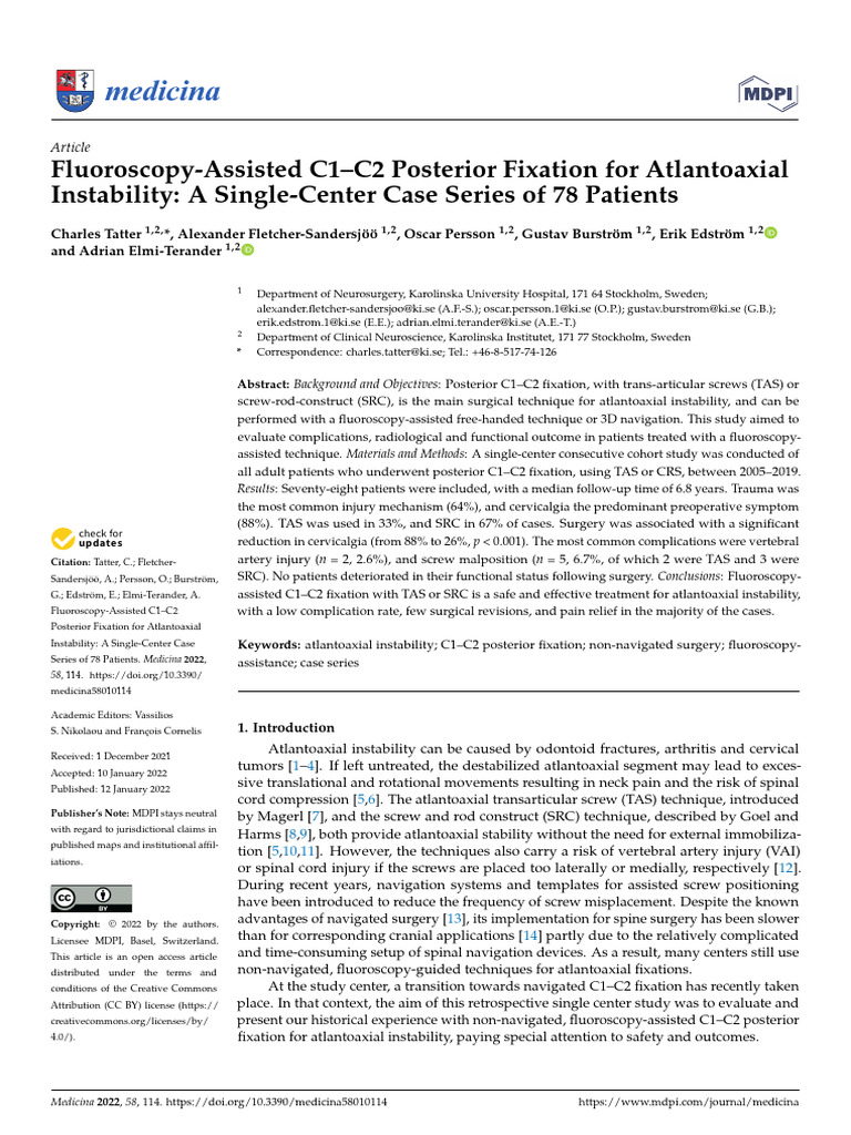 Fluoroscopy-Assisted C1-C2 Posterior Fixation For Atlantoaxial ...