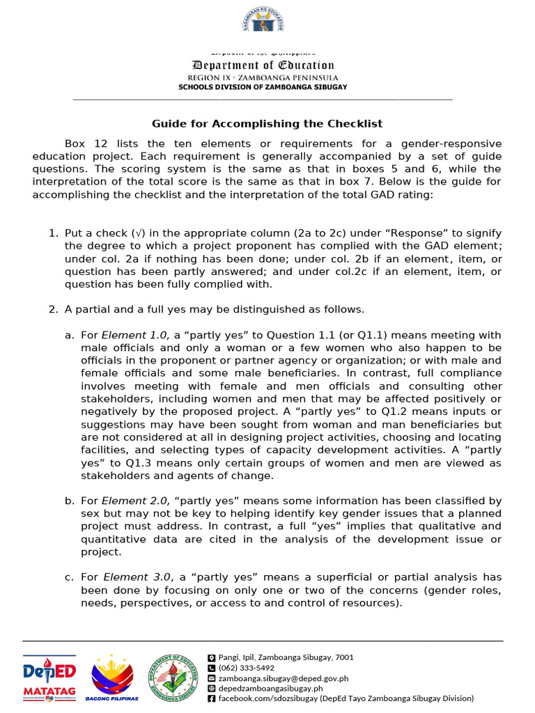 INSET 2024 GAD-CHECKLIST_EDUCATION_LD-TRAINING_SCHOOL | PDF | Gender ...