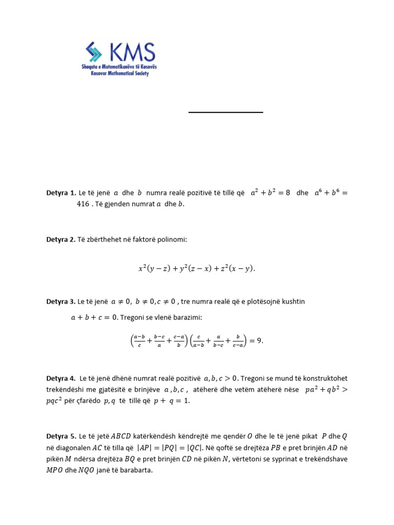 OMK 2017 - KLASA E 10-TË: Detyra 1 | PDF