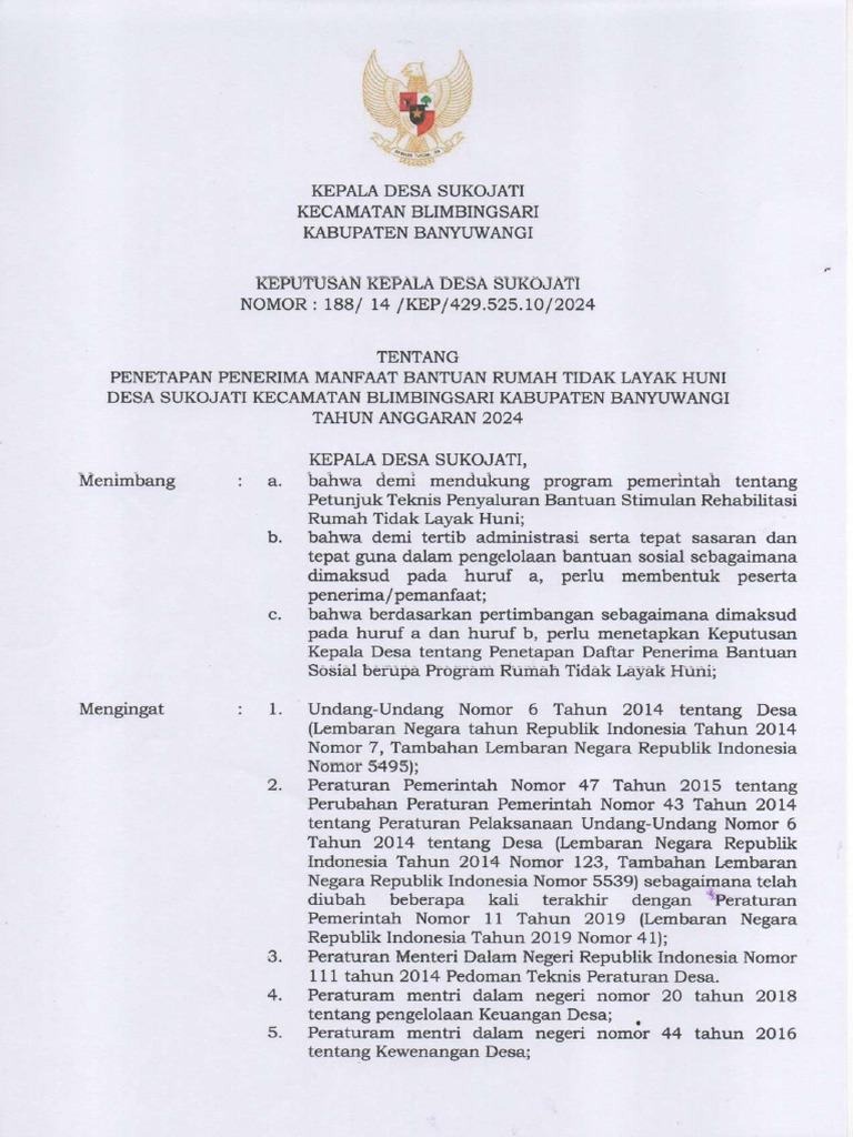 SK Bedah Rumah (RTLH) 2024 | PDF