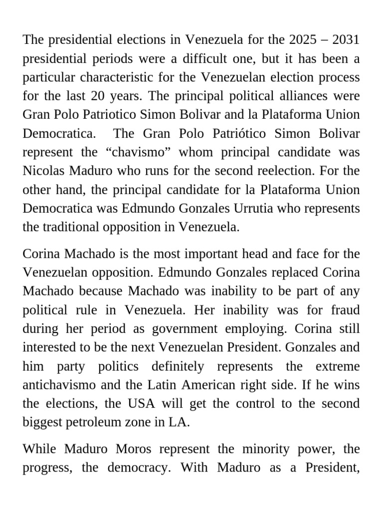 Venezuelan Presidential Elections Process For 2025 - 2031 Presidential ...