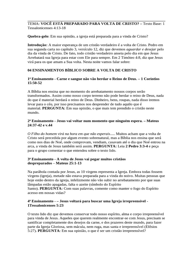 Preparação para a Volta de Cristo | PDF | Segunda vinda de Cristo | Jesus