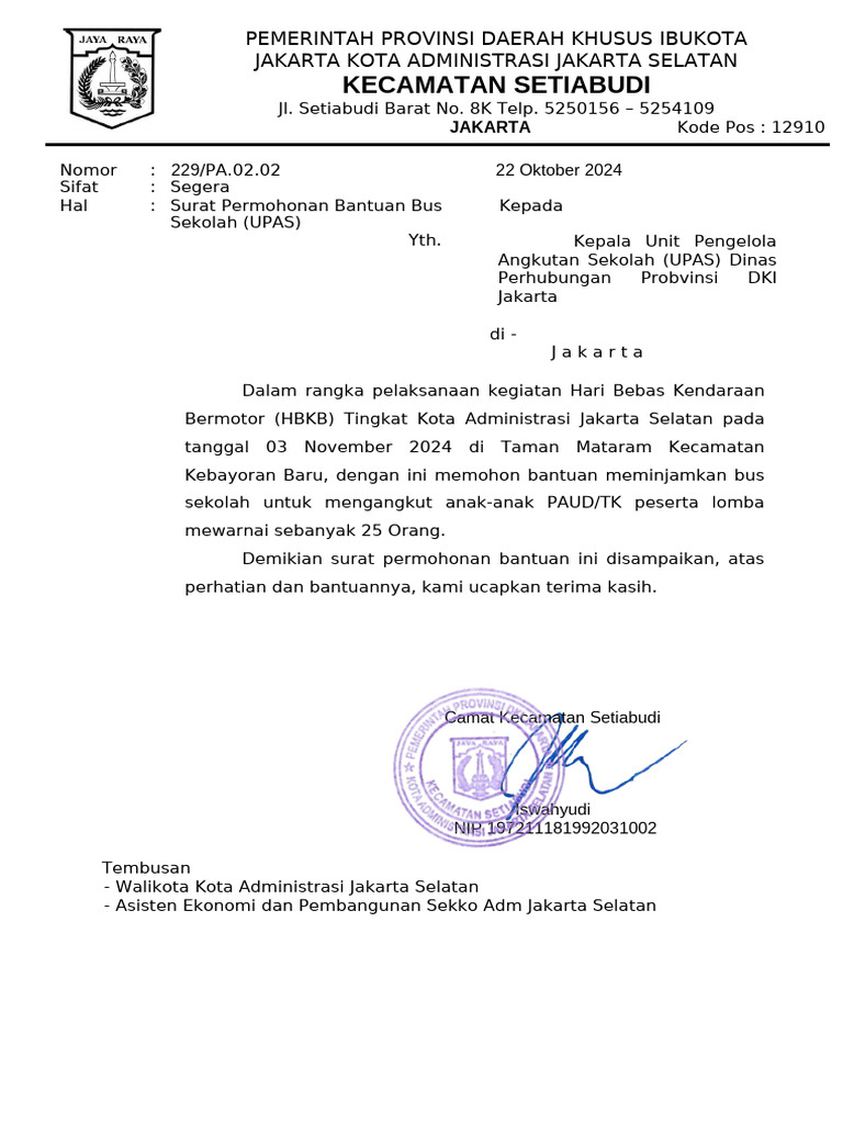 Surat Permohonan Bus Sekolah | PDF