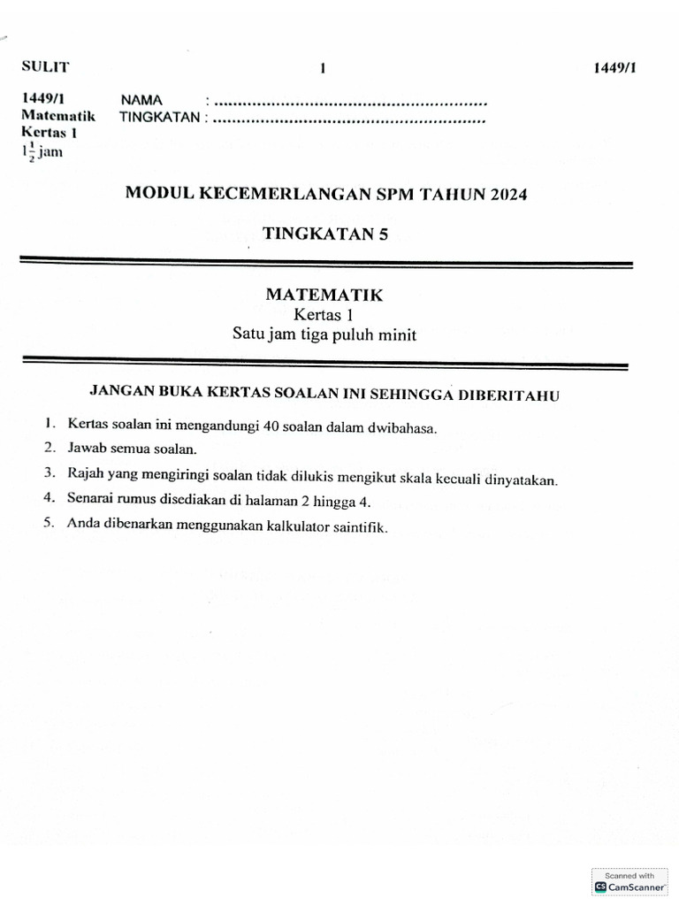 Trial K1 Matematik SPM 2024 - Johor - Muar | PDF