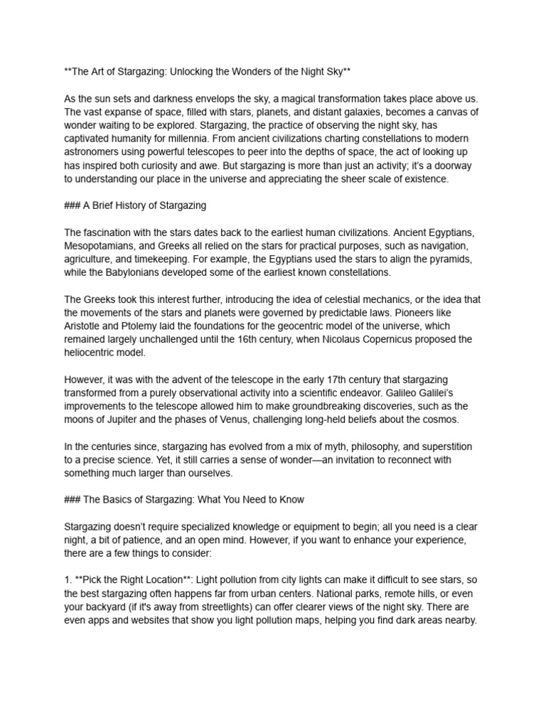 The Art of Stargazing - Unlocking The Wonders of The Night Sky | PDF ...