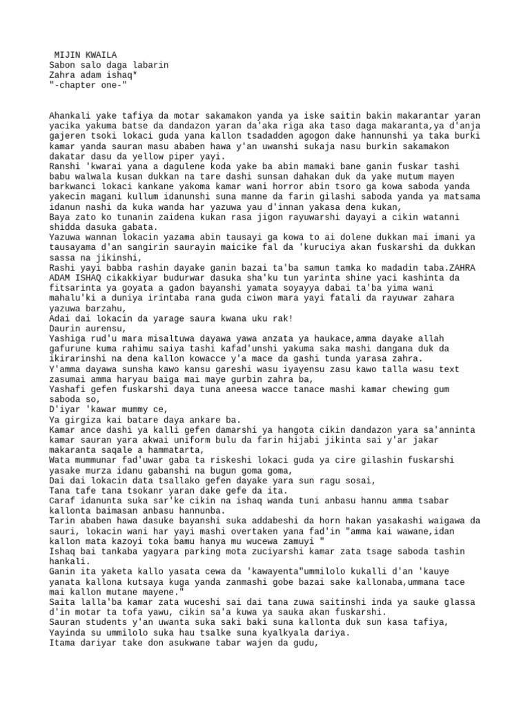 Mijin Kwaila Complete Document .TXT by Arewanovels - Com.ng | PDF