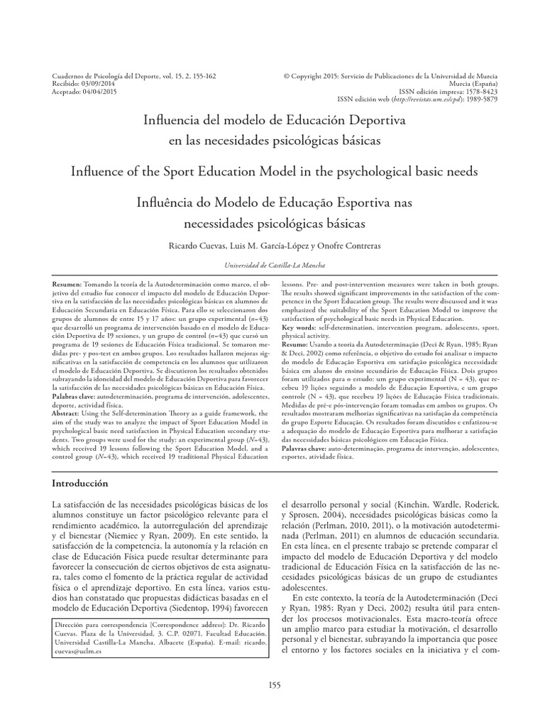 1 - Influencia Del Modelo de Educación Deportiva (Cuevas, 2015) | PDF | Maestros | Alfa de Cronbach