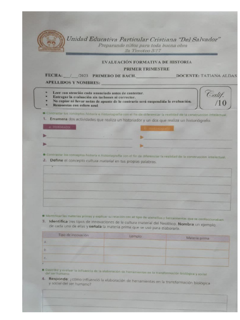 Examen 1ero Ciencias Historia | PDF