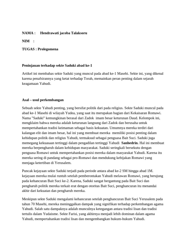 Sekte Saduki - S-WPS Office | PDF | Ilmu Sosial