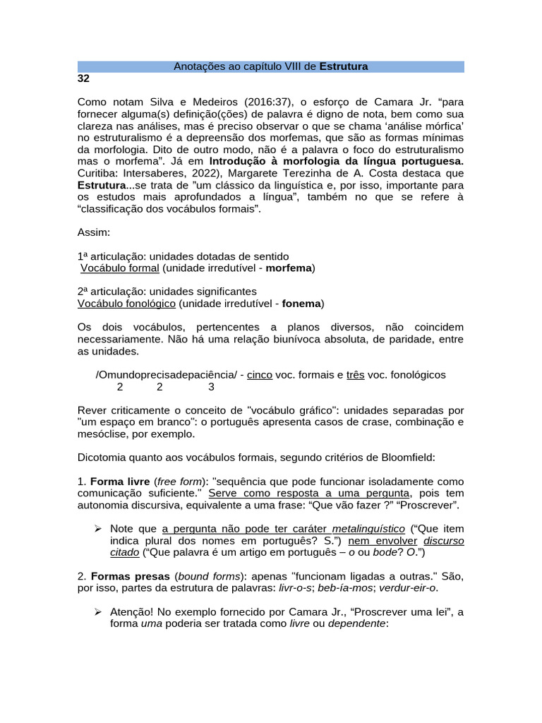 Análise Mórfica e Vocábulos Formais | PDF | Palavra | Linguística