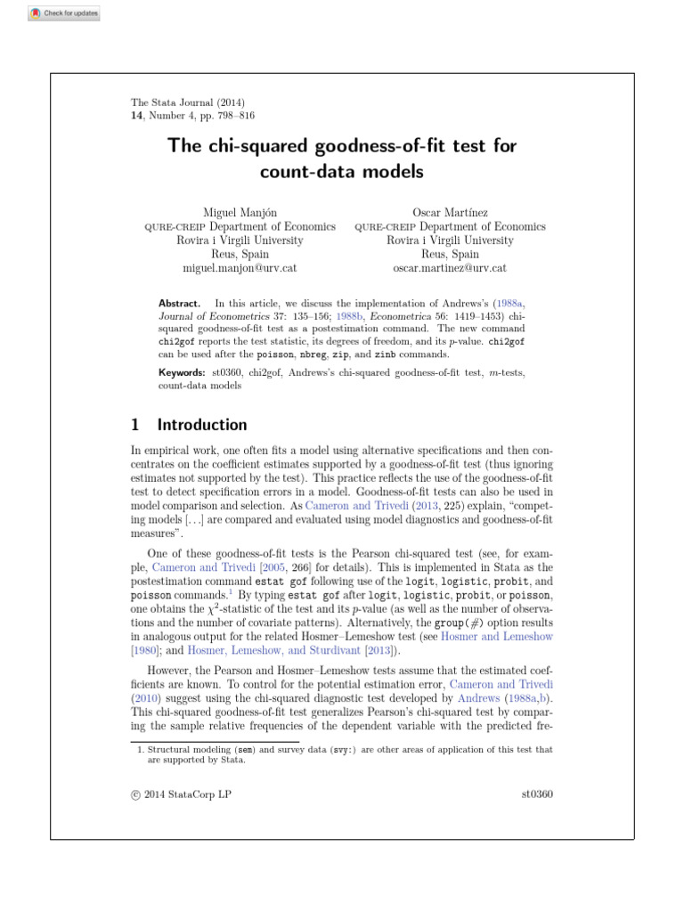 Chi-Squared Goodness-of-Fit for Count Data | PDF | Chi Squared ...