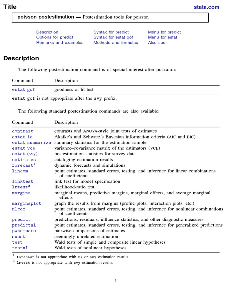 R Poisson Post Estimation | PDF | Akaike Information Criterion | Statistical Inference