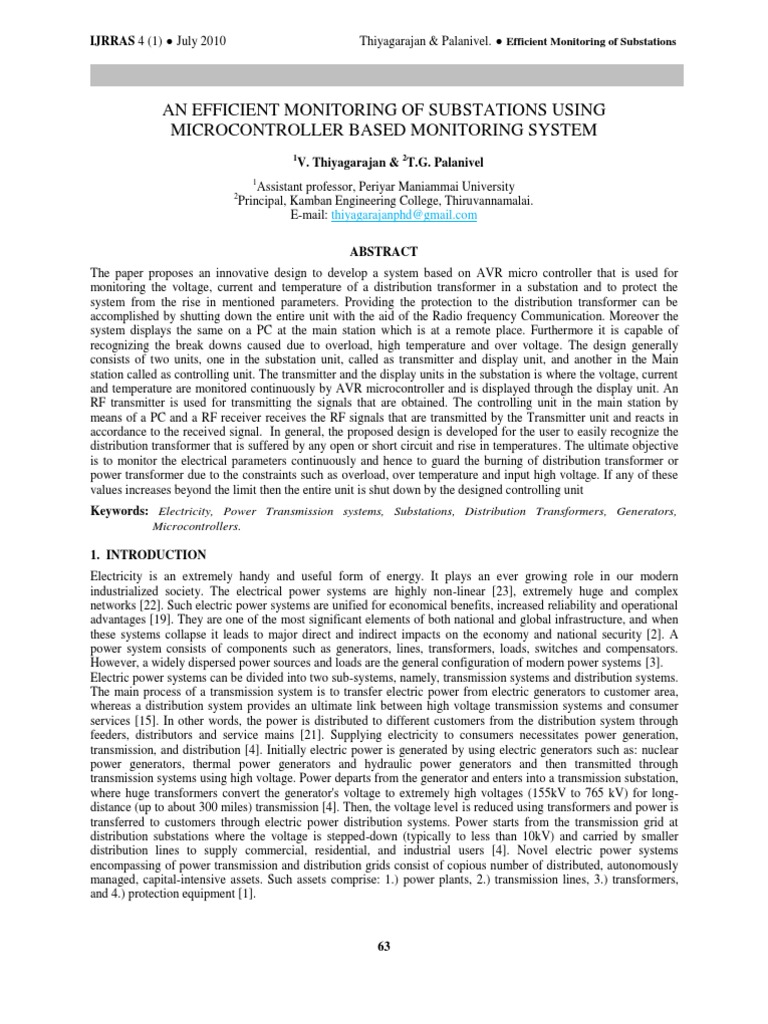 Efficient Monitoring of Substations Using Microcontroller | PDF | Electric Power Transmission ...