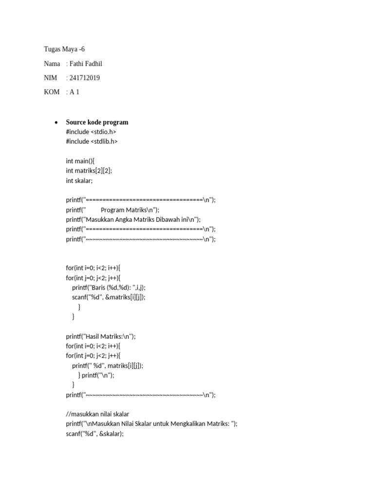 Tugas Maya - 6 Nama: Fathi Fadhil NIM: 241712019 Kom: A 1: Source Kode Program | PDF | Teaching ...