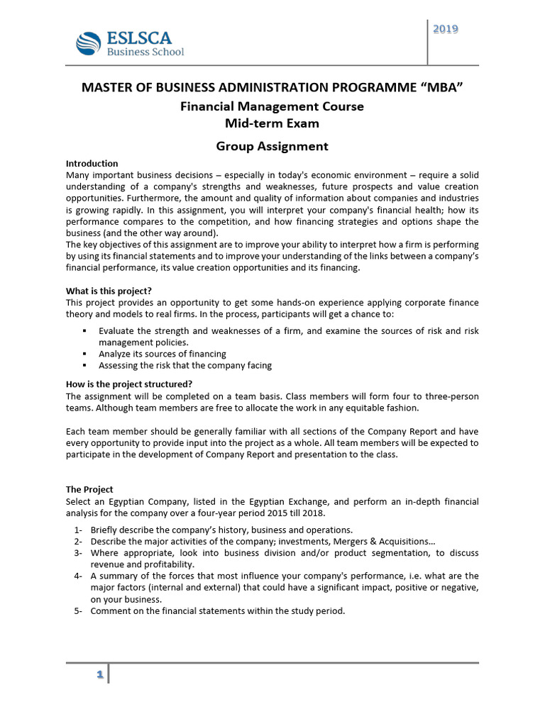 FM - MBA - ESLSCA - Midterm Exam - Oct 2019 | PDF | Risk | Master Of ...