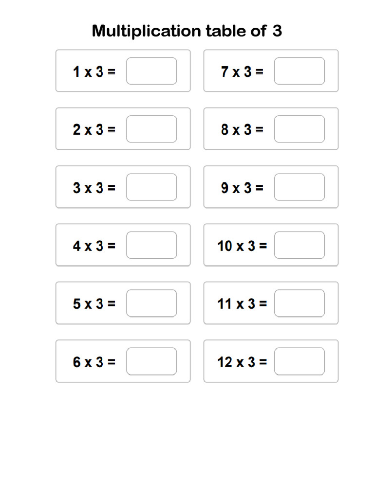 Practice - Multiplication Table of 3 | PDF