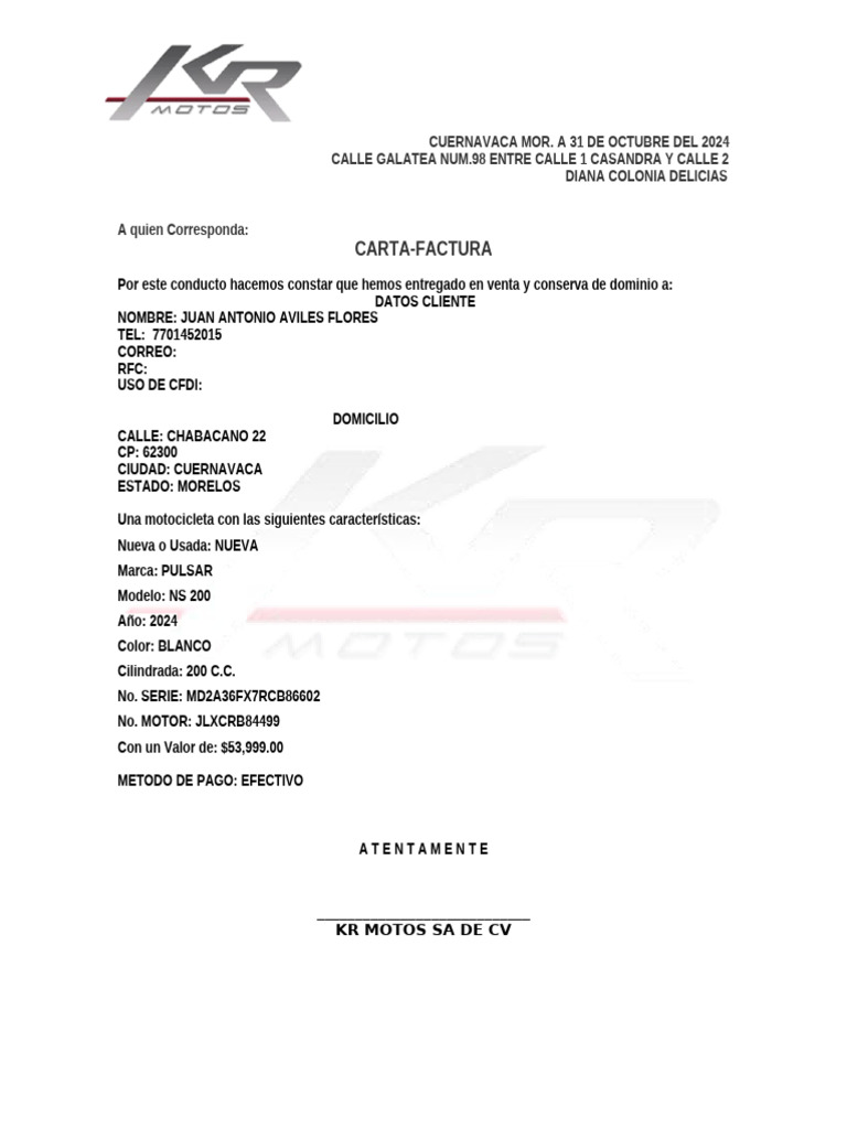 Carta Factura Juan Antonio | PDF