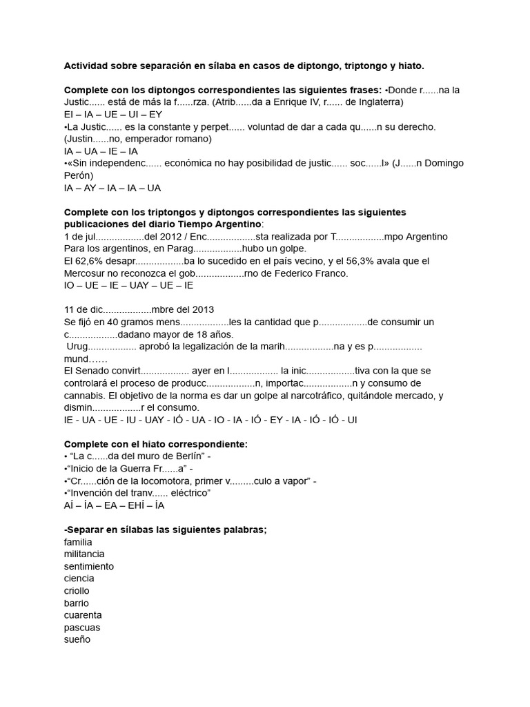 Actividad de separación en sílabas | PDF