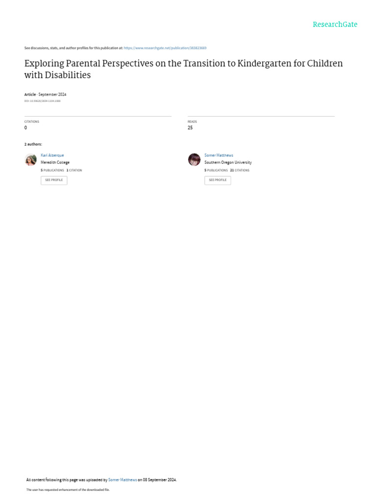 Exploring Parental Perspectives On The Transition To Kindergarten For ...