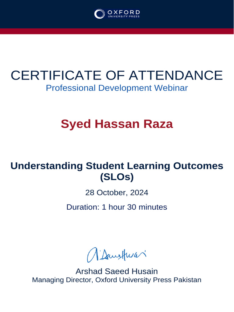 Understanding Student Learning Outcomes (SLOs) Certificate | PDF