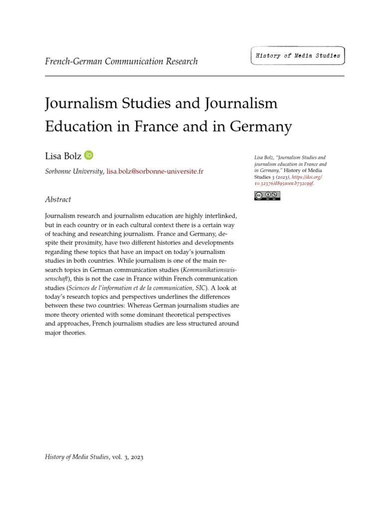 Journalism Studies and Journalism Education in France | PDF | Sociology ...