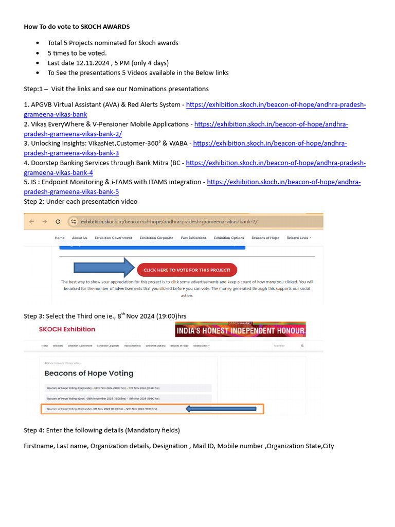How To Do Vote To SKOCH AWARDS | PDF