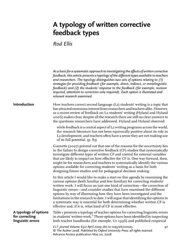A Typology of Written Corrective Feedback Types | PDF | Error | Learning