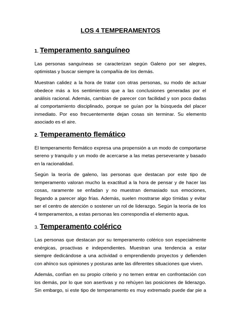 Los 4 Temperamentos | PDF | Temperamento | Ciencias del comportamiento
