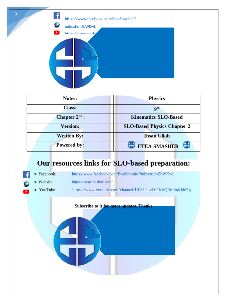 SLO Based Class 9th Physics Chapter 2 | PDF | Acceleration | Euclidean ...