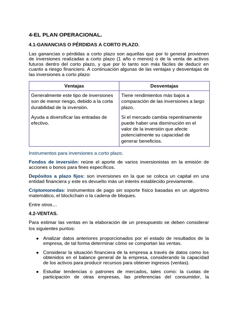 Plan Operacional: Ganancias y Producción | PDF | Business | Inversiones