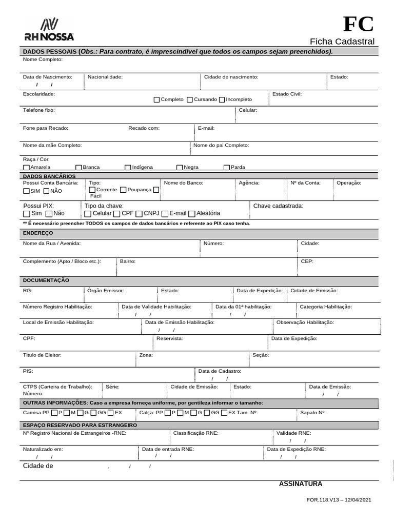 Ficha Cadastral Completa para Contrato | PDF