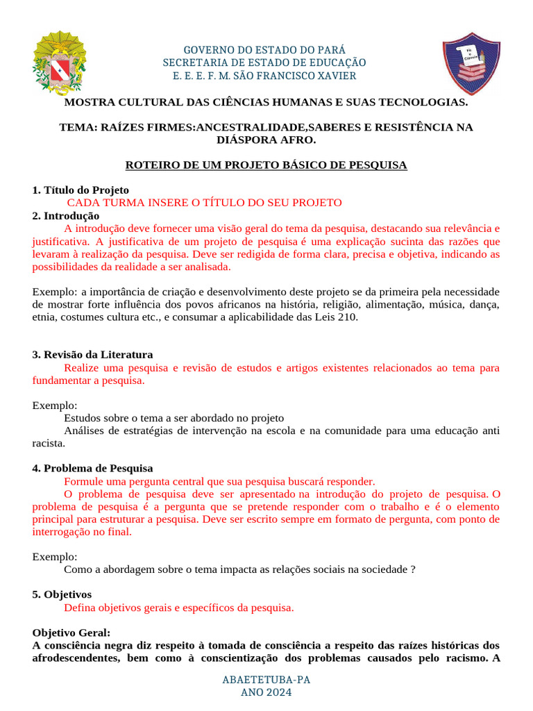 Proposta Roteiro de Um Projeto Básico de Pesquisa | PDF | Análise de ...