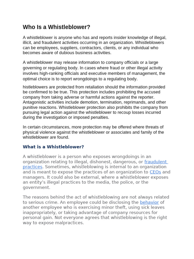 Who Is A Whistle Blower | PDF | Justice | Crime & Violence