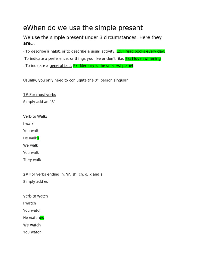 Simple Present Usage Explained | PDF