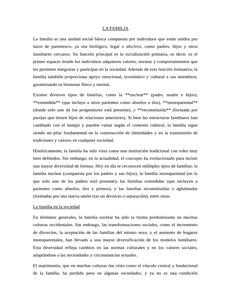 Tipos y funciones de la familia moderna | PDF | Familia | Sociedad
