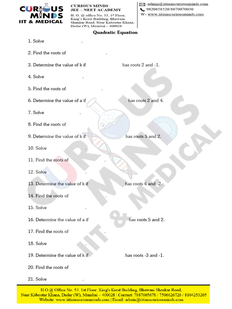 Physics Worksheet - 1-2 | PDF | Quadratic Equation | Mathematical Objects