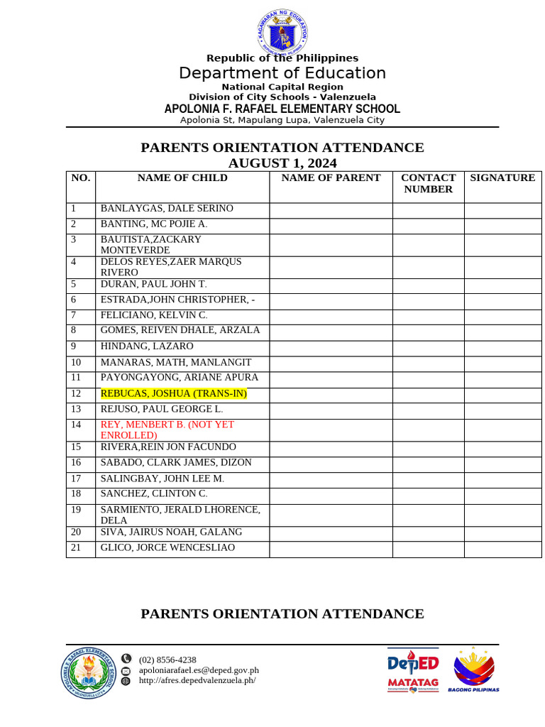 Parent Orientation Attendance | PDF
