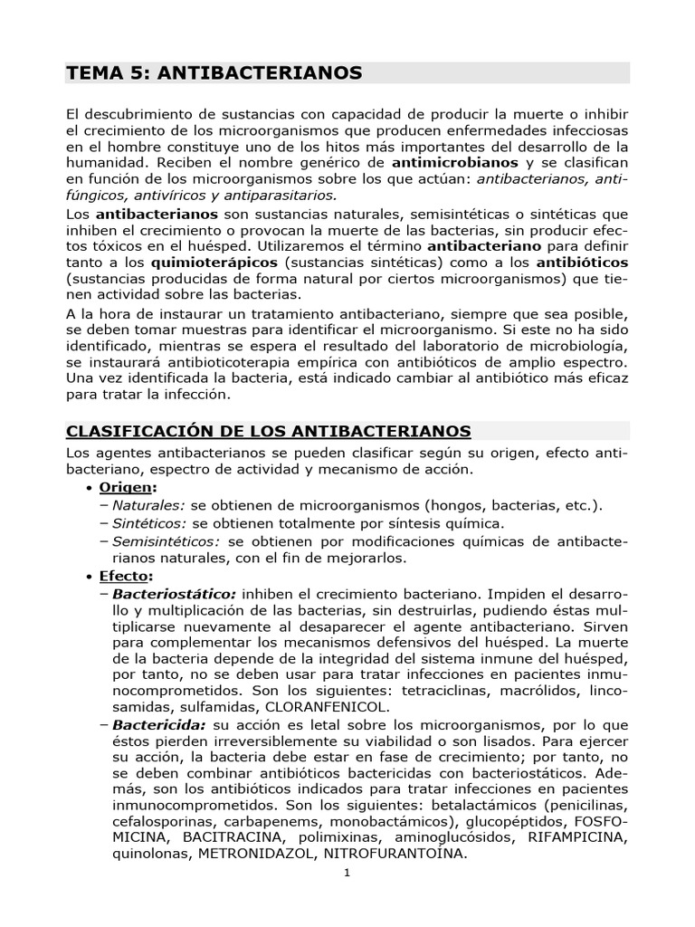 TEMA 5 - Antibacterianos | PDF | Penicilina | Las bacterias