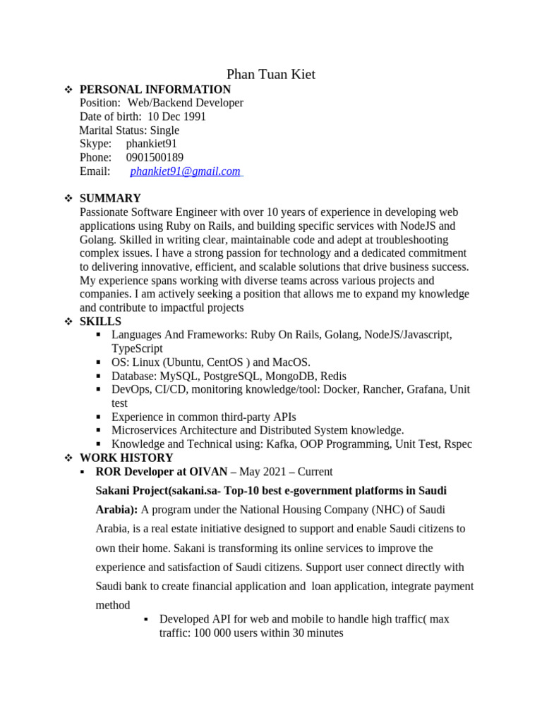 Experienced Web Developer Profile | PDF | Ruby On Rails | Amazon Web Services