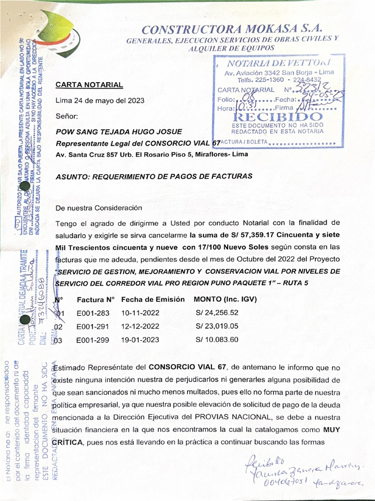 CARTA - CONSTRUCTORA MOKASA - Removed | PDF