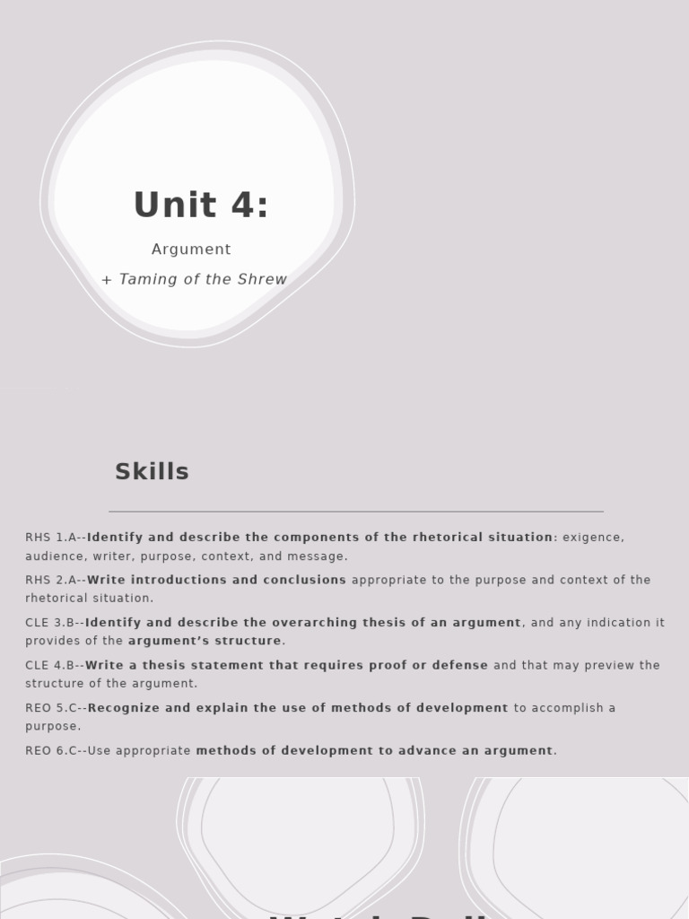 Unit 4 - Argument and Taming of The Shrew AP STUDENT | PDF | The Taming ...