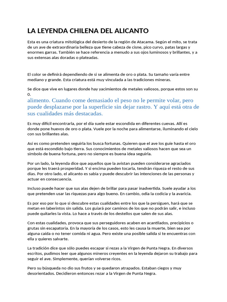 La Leyenda Chilena Del Alicanto | PDF