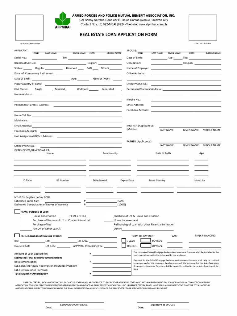 1) Real Estate Loan Application Form | PDF | Philippines