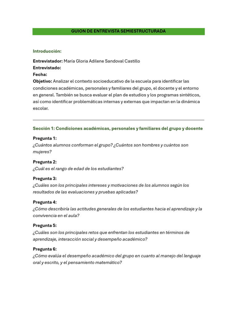 Sandoval Castillo - Guion de Entrevista Semiestructurada | PDF | Plan de estudios | Escuelas