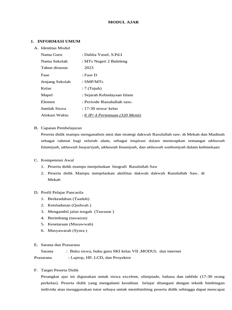 Format Modul Ajar Ski Kelas 7 Ganjil | PDF